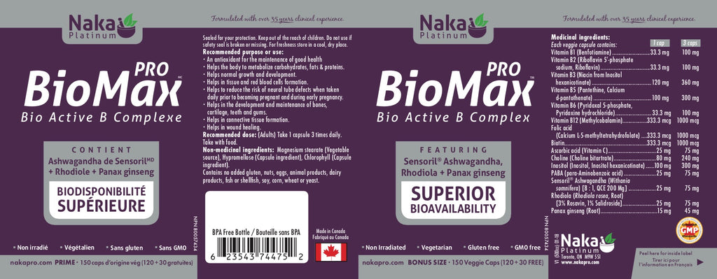 Pro BioMax - Bio Active B Complex - 150vcaps - Naka – Health & Body ...